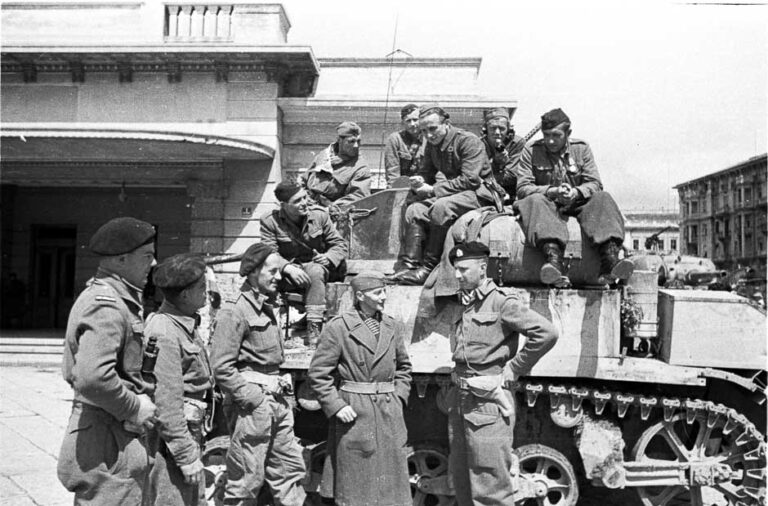Yugoslav partisans and a New Zealand tank crew in Trieste, Italy, 1945 ...