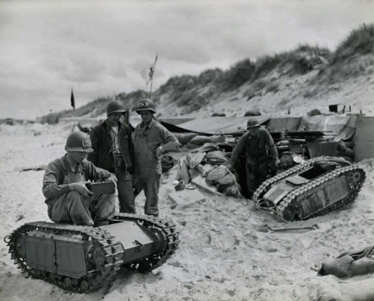 Goliath tracked mine inspected by US Marines - WW2 HistoryBook
